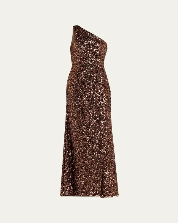 Halston Lexi One-shoulder Sequin Gown