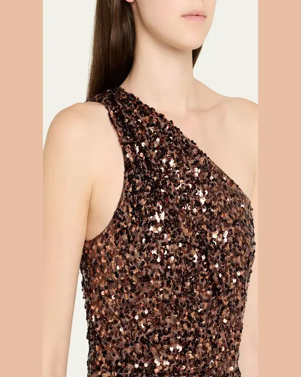 Halston Lexi One-shoulder Sequin Gown