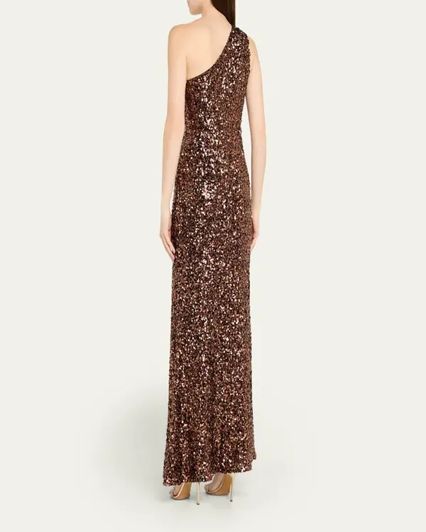 Halston Lexi One-shoulder Sequin Gown