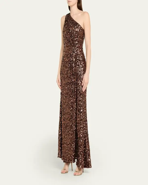 Halston Lexi One-shoulder Sequin Gown