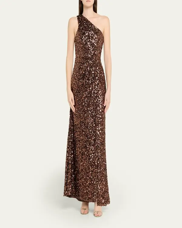 Halston Lexi One-shoulder Sequin Gown