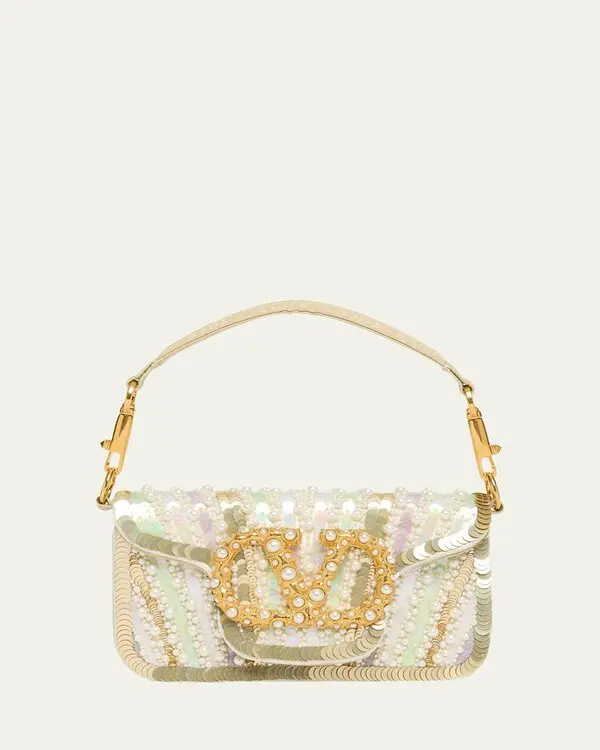 Valentino Garavani Loco Sequin-embroidered Moiré Shoulder Bag
