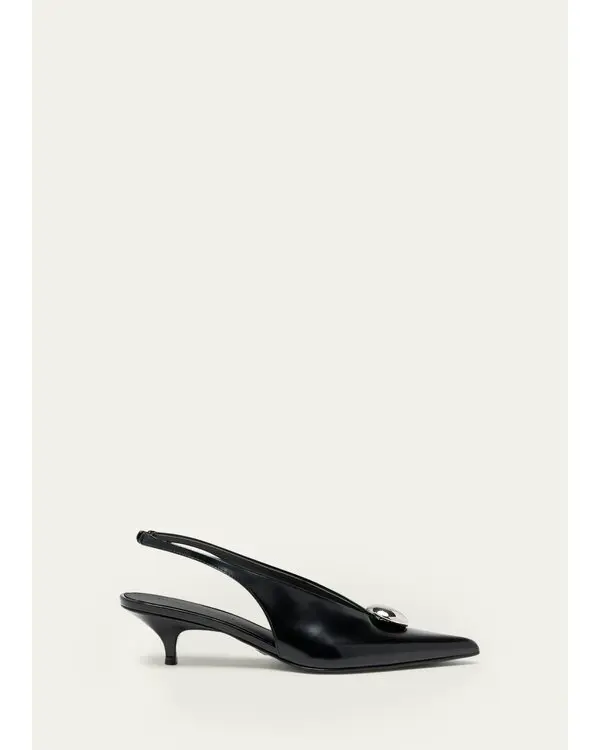 Proenza Schouler Dome Slash Leather Slingback Pumps - Black
