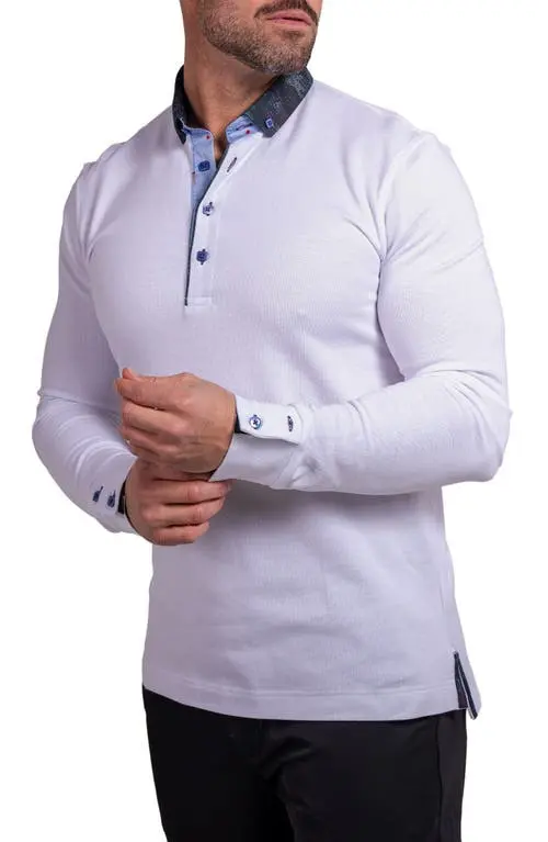 MACEOO Newton Ascension0010 Long Sleeve Button-down Polo - White