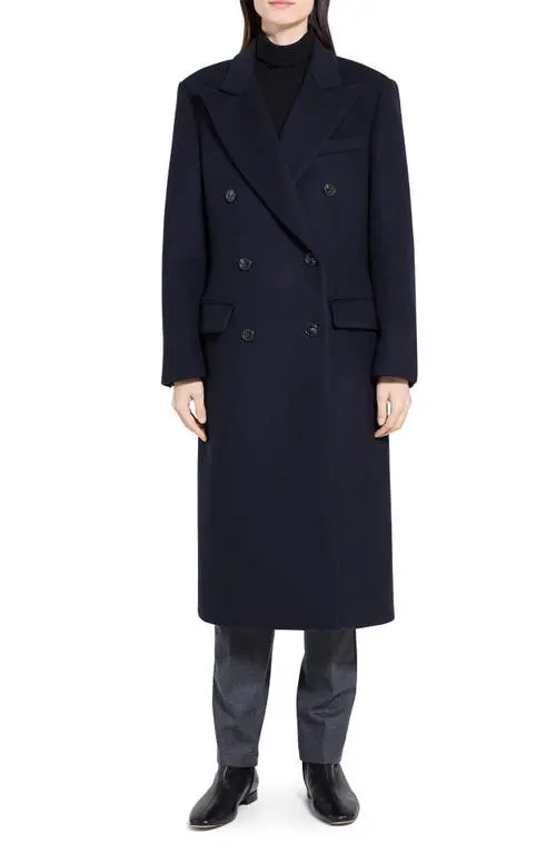 Theory Peak Lapel Double-breasted Wool-cashmere Blend Coat - Baltic
