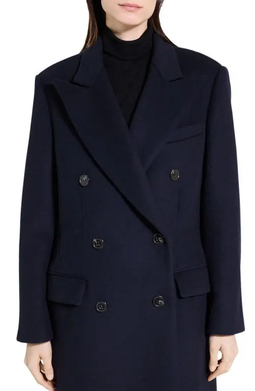 Theory Peak Lapel Double-breasted Wool-cashmere Blend Coat - Baltic