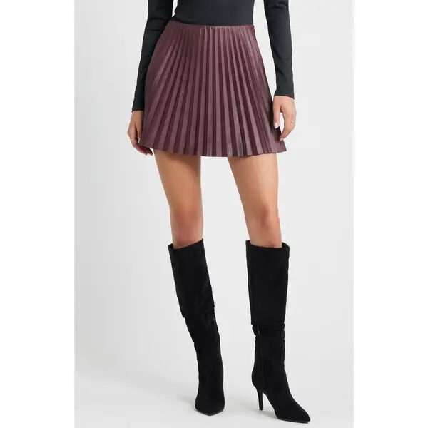 OPEN EDIT Pleated Faux Leather Mini Skirt