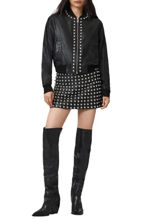 ALLSAINTS Studded Leather Bomber Jacket