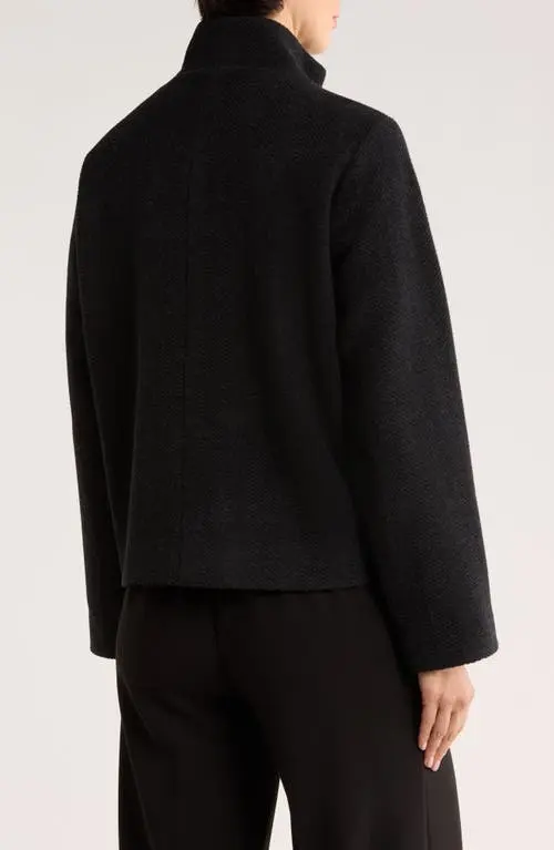 Eileen Fisher High Collar Short Wool Coat - Charcoal