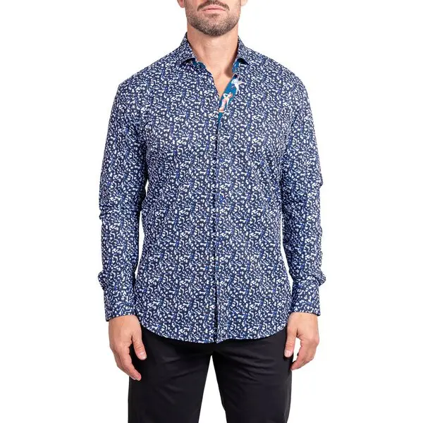 MACEOO Einstein Stretch Ascension Contemporary Fit Button-up Shirt - Blue