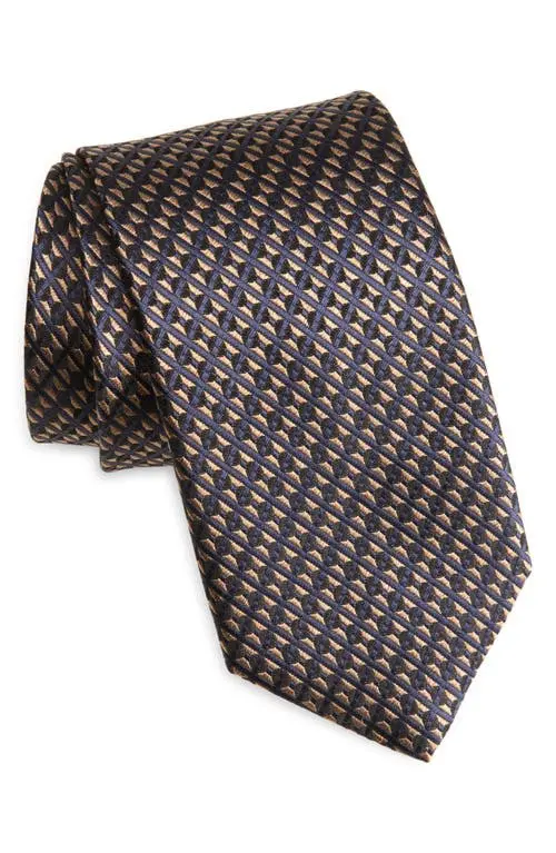 Canali Geometric Pattern Italian Silk Tie - Tan