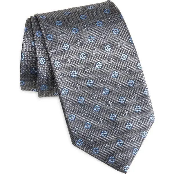 David Donahue Floral Medallion Silk Tie - Gray