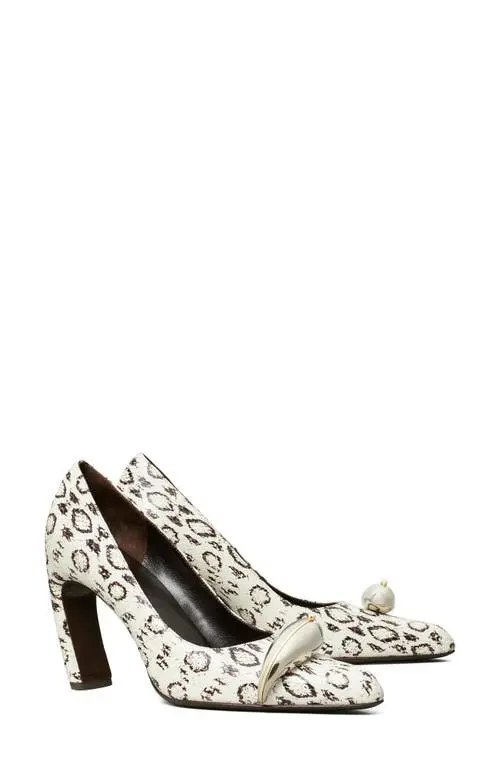 Tory Burch Pierced Xl Leather Pump - Black/white Roccia/silver