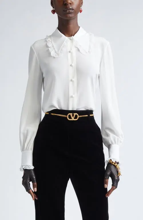 Valentino Garavani Ruffle-trim Silk Crêpe De Chine Shirt - Ivory