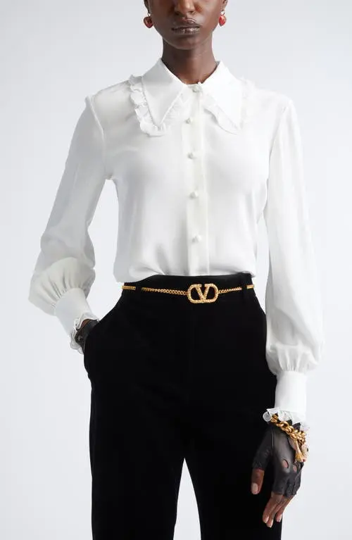 Valentino Garavani Ruffle-trim Silk Crêpe De Chine Shirt - Ivory