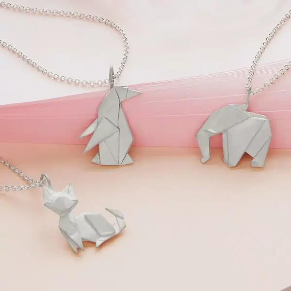 UNCOMMON GOODS Sterling Silver Origami Menagerie Necklace - Cat