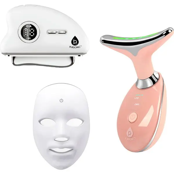 PURSONIC Ultimate 7-in-1 Led Light Therapy Skincare Bundle - White