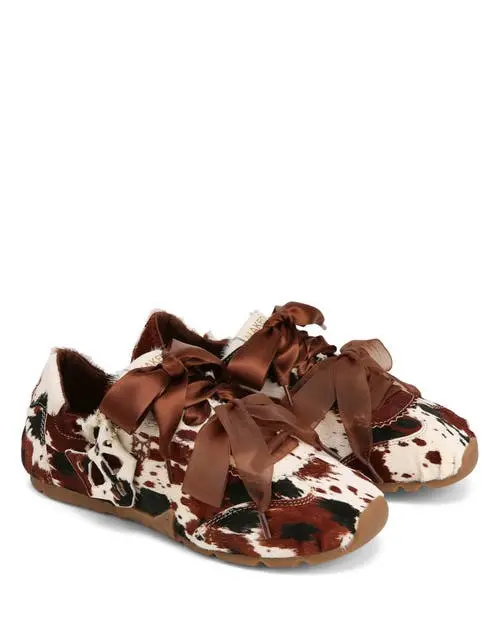 NAKED WOLFE Satin And Suede Ballet Sneakers - Cow