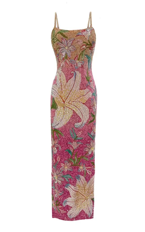 LA FUORI Sunrise Lily Field Embellished Dress - Pink