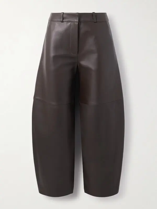 Co Paneled Leather Barrel-leg Pants - Brown