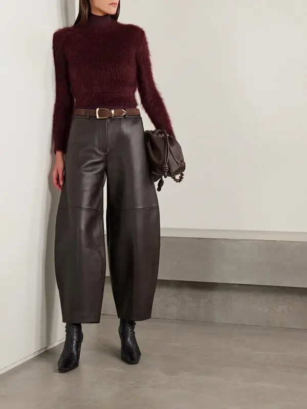 Co Paneled Leather Barrel-leg Pants - Brown