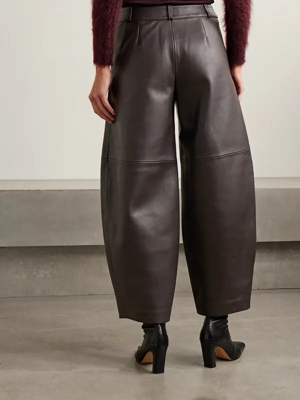 Co Paneled Leather Barrel-leg Pants - Brown