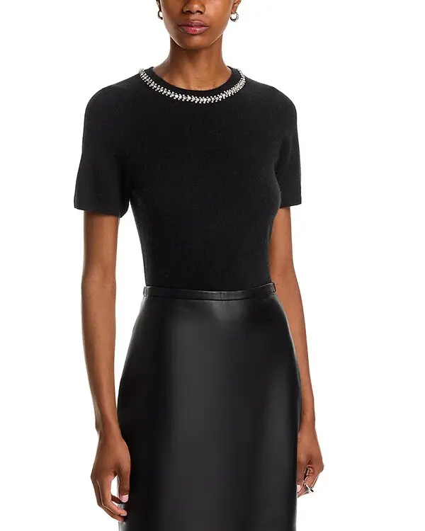 Bloomingdale'S Crystal Trimmed Cashmere Short Sleeve Sweater