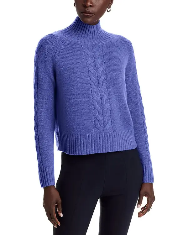 Bloomingdale'S Cable Knit Mock Neck Cashmere Sweater - Hydrangea Blue