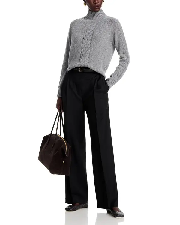 Bloomingdale'S Cable Knit Mock Neck Cashmere Sweater - Medium Grey