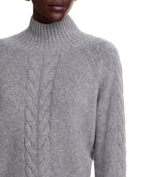Bloomingdale'S Cable Knit Mock Neck Cashmere Sweater - Medium Grey