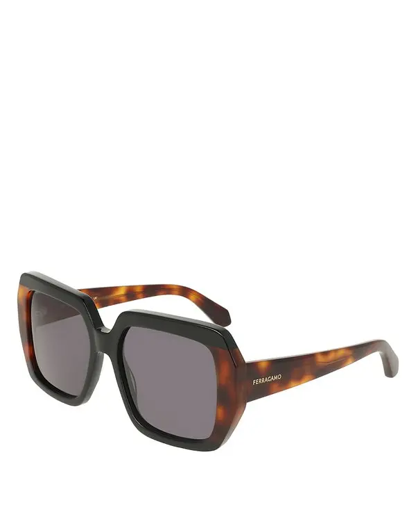 FERRAGAMO Solid Square Sunglasses - Black/tortoise
