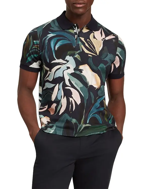 Ted Baker London Kivem Floral Print Pure Cotton Polo Shirt - Black