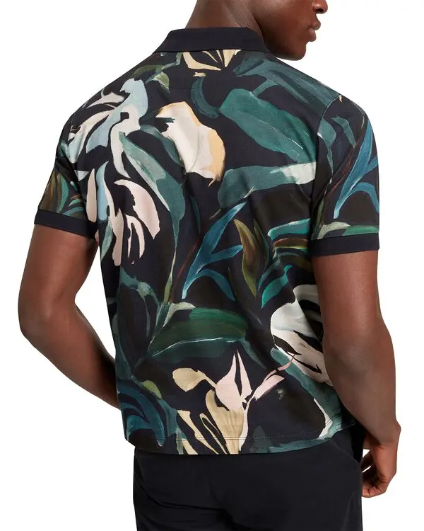 Ted Baker London Kivem Floral Print Pure Cotton Polo Shirt - Black