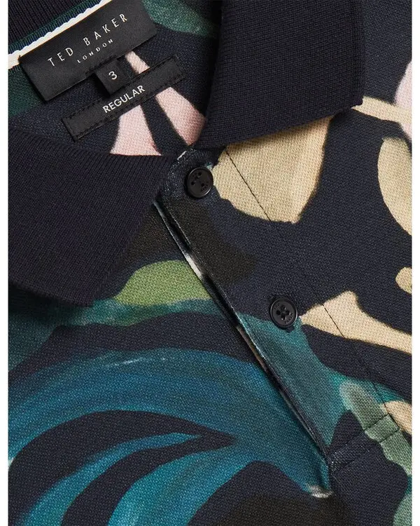 Ted Baker London Kivem Floral Print Pure Cotton Polo Shirt - Black