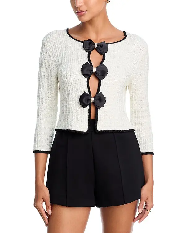 Alice + Olivia Akira Boucle Knit Cardigan - Soft White Black