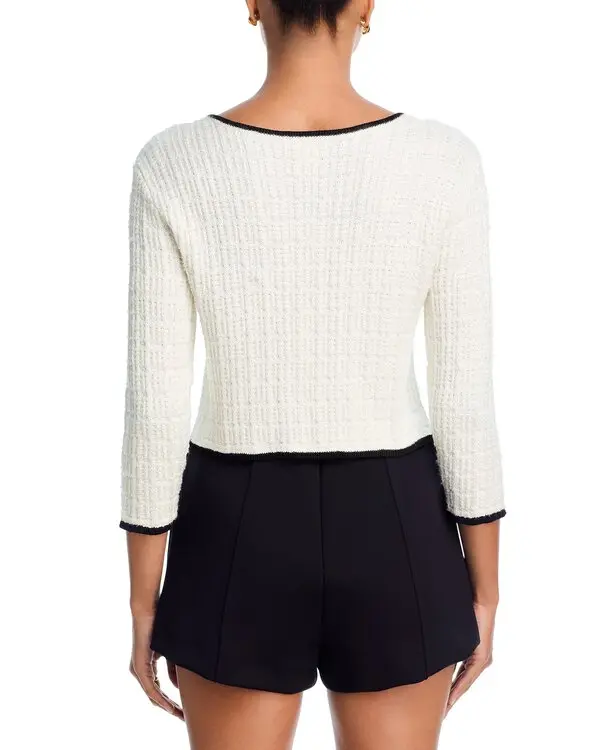 Alice + Olivia Akira Boucle Knit Cardigan - Soft White Black