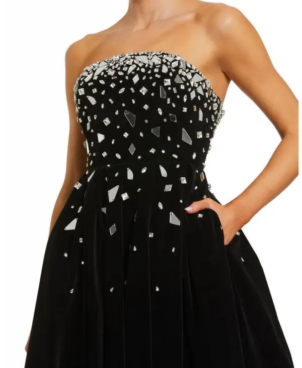 Mac Duggal Embellished Velvet Strapless A-line Ankle Dress - Black