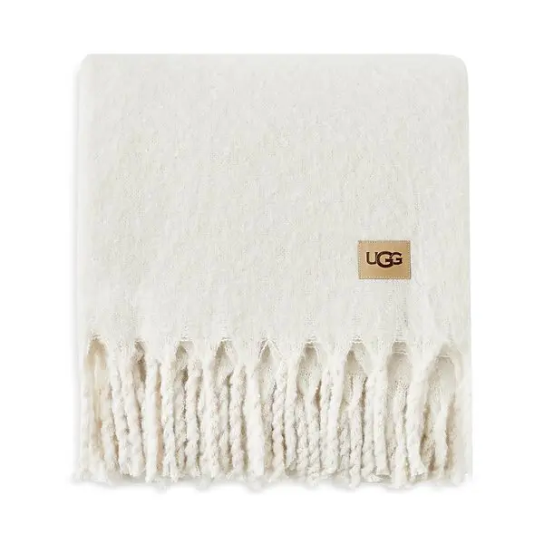UGG Bayle Faux Mohair Throw Blanket - White Pepper/snow