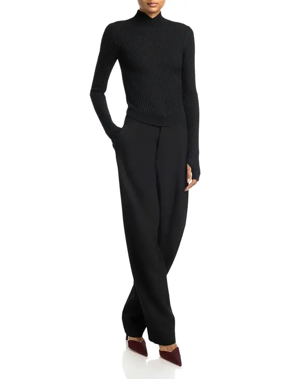 Victoria Beckham Merino Wool Ribbed Long-sleeve Top