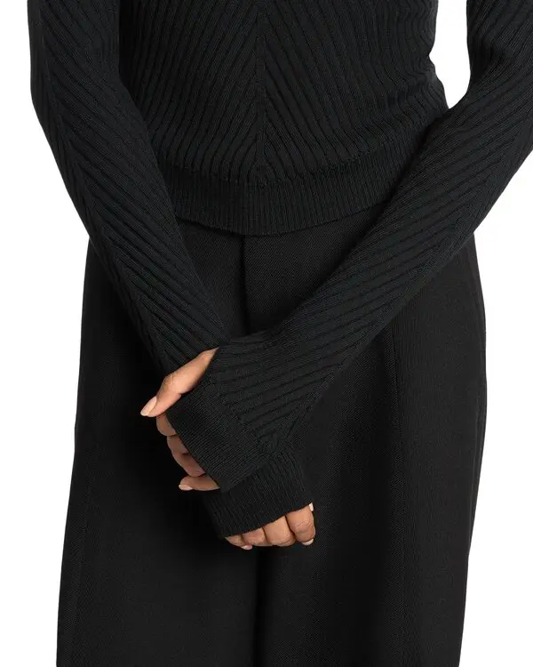 Victoria Beckham Merino Wool Ribbed Long-sleeve Top
