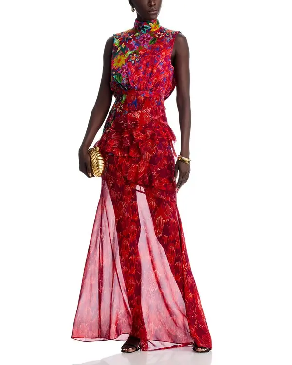 Saloni Fleur Silk Maxi Dress