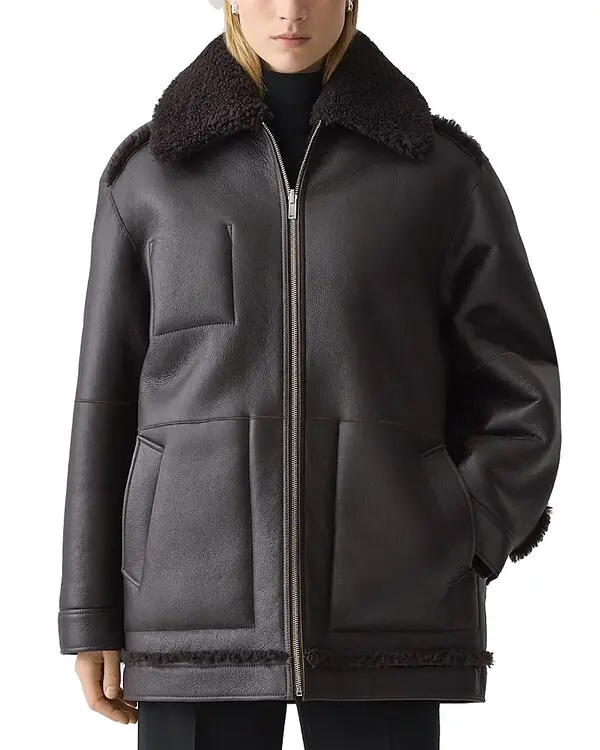 Theory Reversible Shearling Cocoon Coat - Cacao