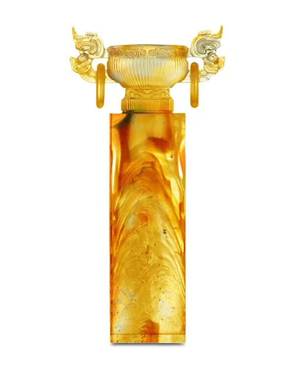 LIULI Realm Of The Cloud Dragon Crystal Sculpture - Dark Amber/light Amber