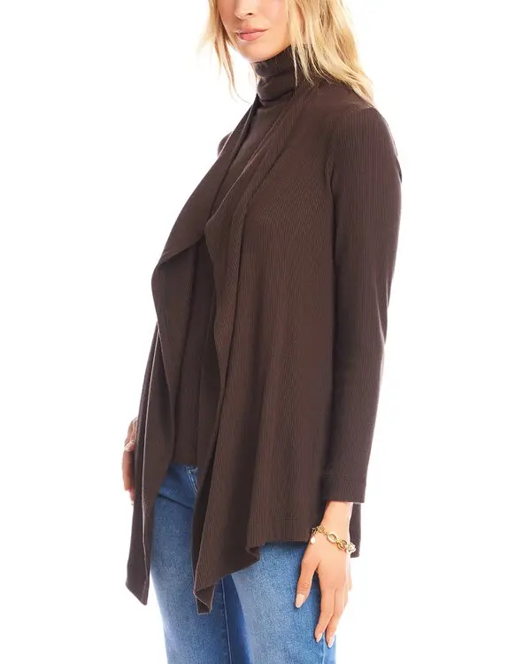Karen Kane Ribbed Drape Front Cardigan - Brown