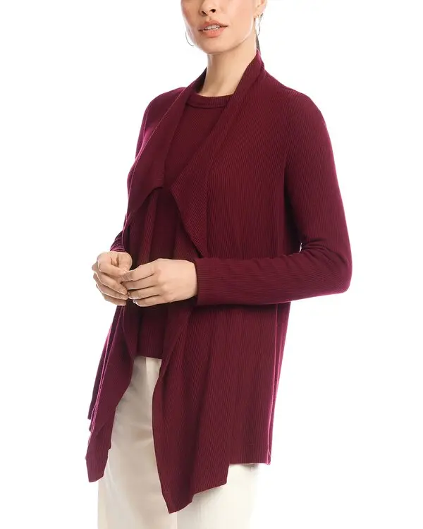 Karen Kane Ribbed Drape Front Cardigan - Wine