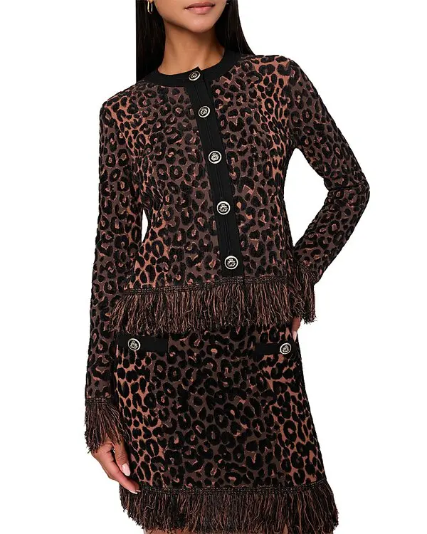 MILLY Leopard Print Fringe Cardigan