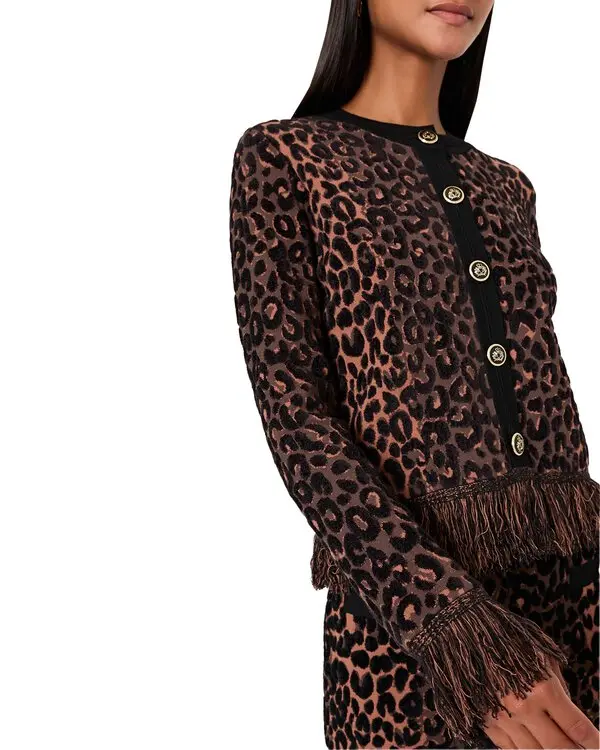MILLY Leopard Print Fringe Cardigan