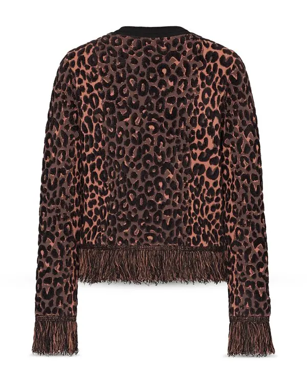 MILLY Leopard Print Fringe Cardigan