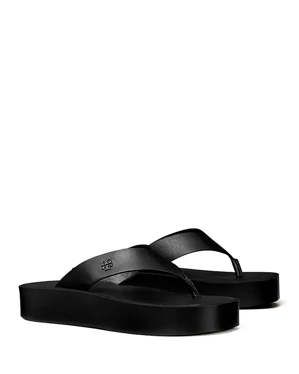 Tory Burch Leather Platform Flip Flops - Black