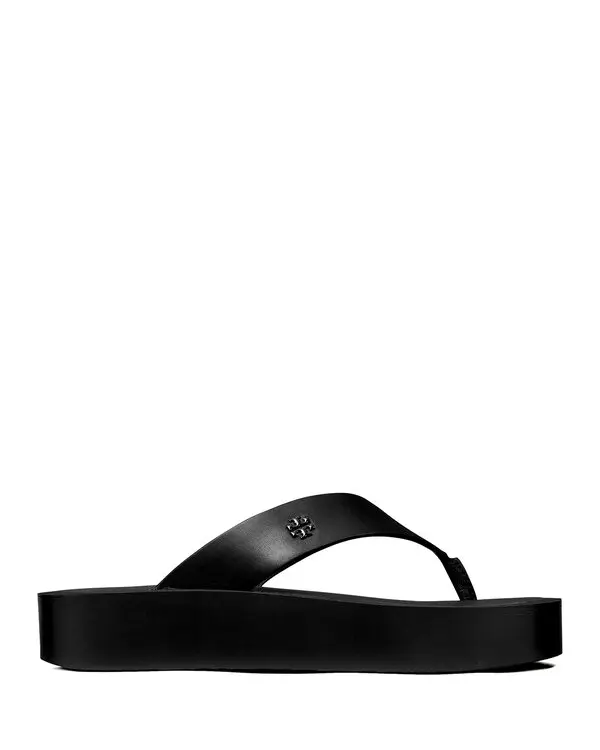 Tory Burch Leather Platform Flip Flops - Black